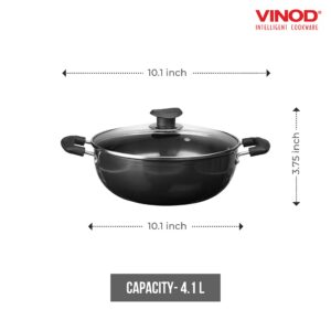 Vinod Cookware Deep Kadhai with Glass Lid – Hard Anodized Pot – 4.1 Liters (4.3 Quarts) – 26 cm/10.25 inch – Multi-Use Wok – Suitable For Indian Cooking, Sauces, Pasta, Soup –Round Bottom