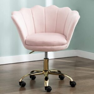 CIMOTA Desk Chair Velvet Task Chair Home Office Chair Adjustable Swivel Rolling Vanity Chair with Wheels for Adults Teens Bedroom Study Room, Light Pink