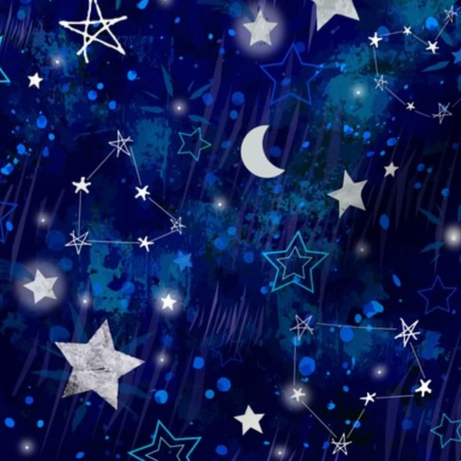 Spoonflower Fabric - Star Constellations Stars Moon Night Dreamy Blue Sky Nursery Printed on Petal Signature Cotton Fabric Fat Quarter - Sewing Quilting Apparel Crafts Decor