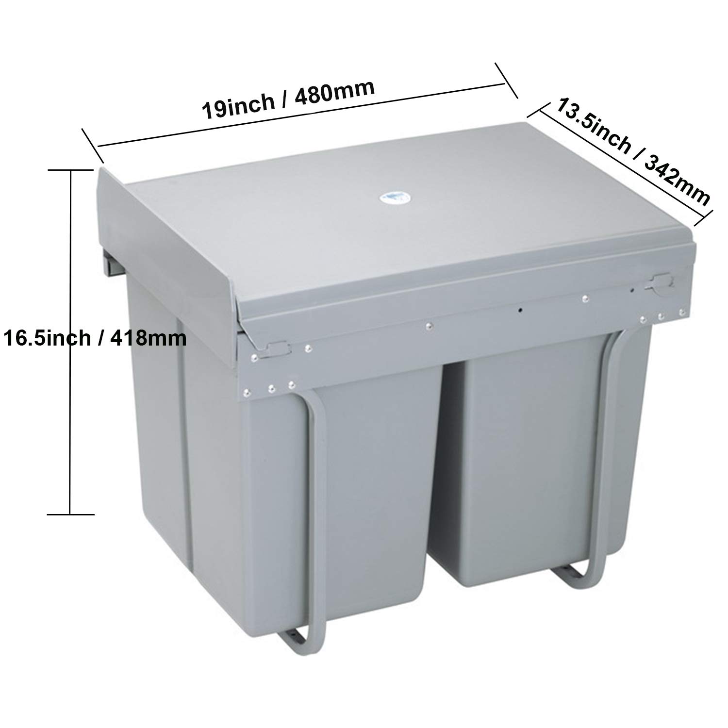 MYOYAY 40L Pull Out Dual Trash Can 2 x 21 Quart (42 Qt) Under Cabinet Double Recycling Trash Can with Lid Kitchen Waste Bin Container Sliding Out Under Counter Garbage Can, 40 Liters