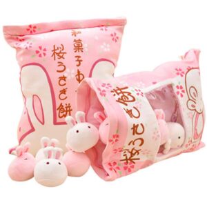 Weikap Rabbit Bunny Plush Toy Plushie Stuffed Animals Doll Baby Kids Cute Bag of Cherry Blossom Bunnies Plush Toy Soft Throw Pillow Stuffed Animal Toys Creative Gifts Room Decor