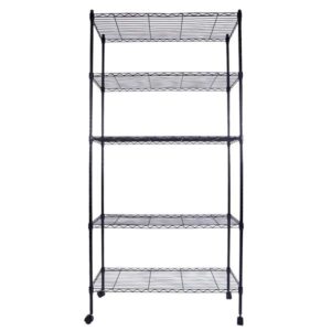 maxmye 5-layer iron shelf, shelving storage unit on 1.5'' wheel casters, metal organizer wire rack, plastic coated storage cabinet (35.43" x 13.78" x 65") for living bedroom/kitchen/office