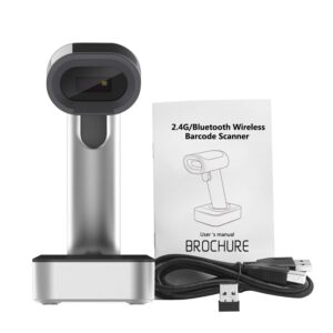 2D Bluetooth Barcode Scanner & 2.4Ghz Wireless and USB Wired QR Barcode Reader for iOS Windows Mac Android Barcode Scanner with Stand Base