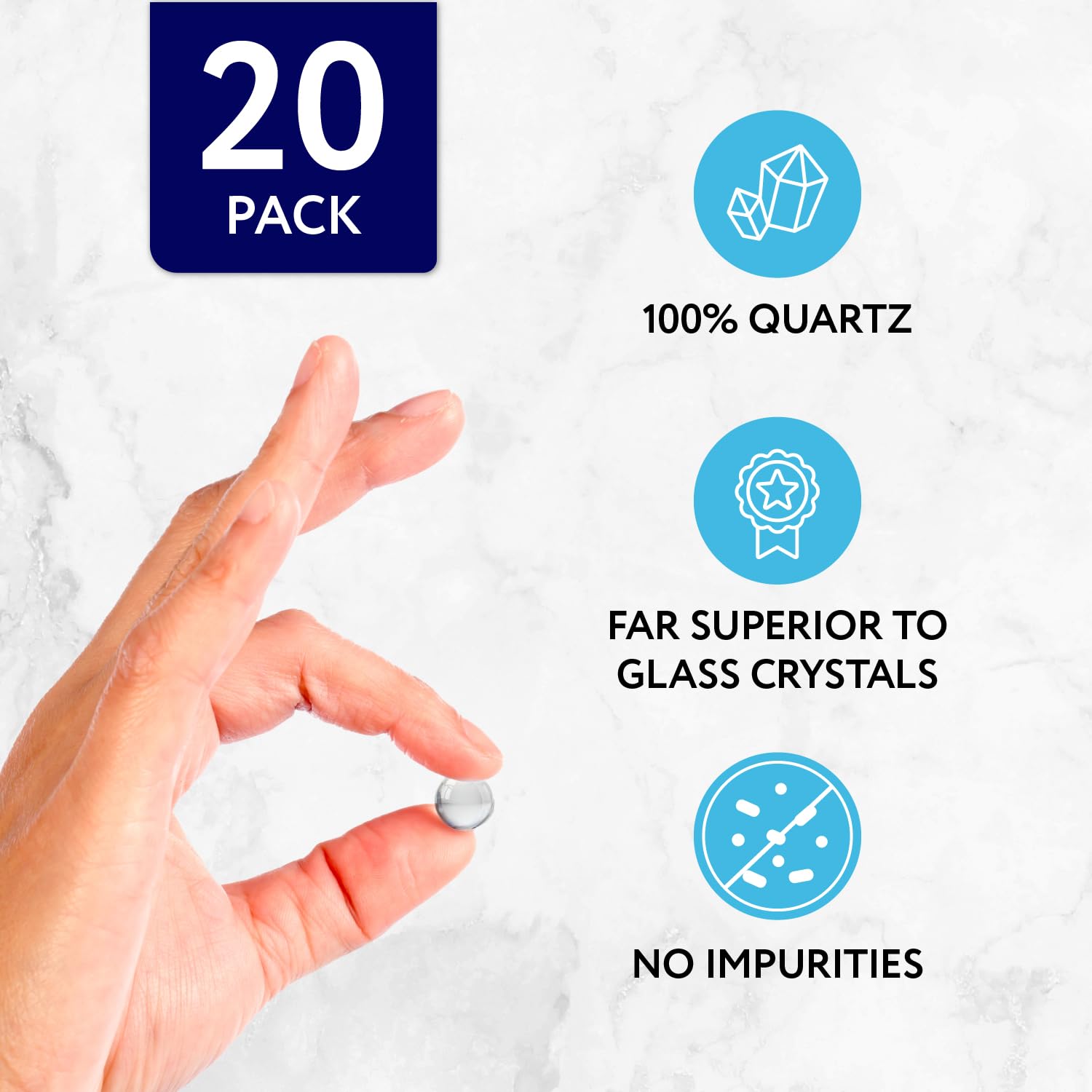 Impresa Quartz Pearl Beads Balls - 20 Pack - 6mm OD Clear Quartz Crystal Spacer Beads for Jewelry Making, Bracelets, Necklaces, and Crafts - 100% Quartz and No Impurities - Multipurpose Beads