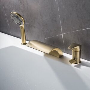 Brushed Gold tub faucet with sprayer Holes with Waterfall Tub Spout Filler with Handheld Shower High Flow