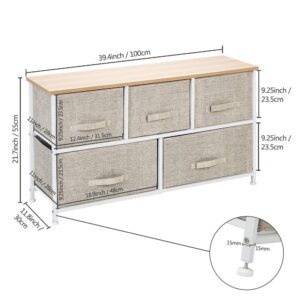 Guangshuohui Dresser Organizer with 5 Drawers, 2-Tier Wide Closet Dresser, Nursery Dresser Tower Metal Frame, Multi-Purpose Organizer Unit for Closets, Dorm Room, Living Room, Hallway (Linen)