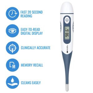 MABIS Digital Thermometer for Babies, Children and Adults for Oral, Rectal or Underarm Use, Blue, 20 Sec