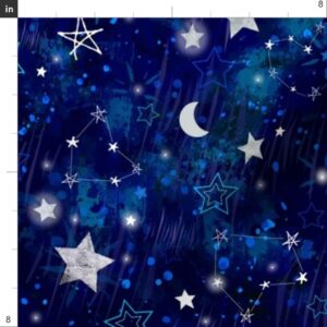 Spoonflower Fabric - Star Constellations Stars Moon Night Dreamy Blue Sky Nursery Printed on Petal Signature Cotton Fabric Fat Quarter - Sewing Quilting Apparel Crafts Decor