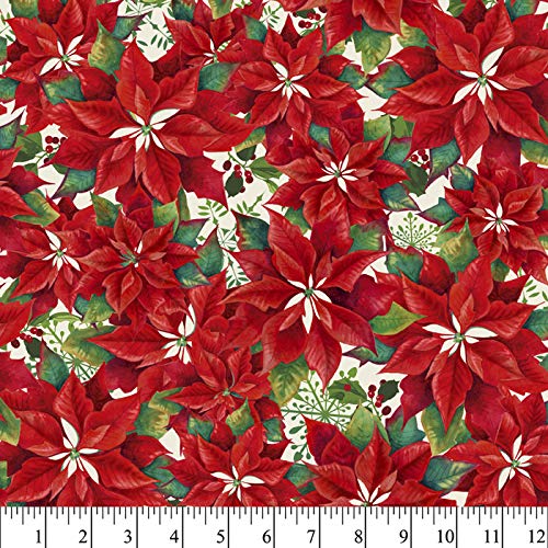 Christmas Poinsettias Cotton Fabric by The Yard