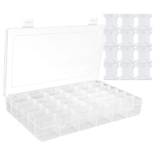 le paon 36 grids clear plastic organizer box storage container jewelry box with adjustable dividers for beads art diy crafts jewelry fishing tackles with 12 floss bobbins