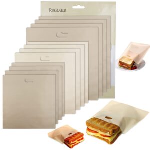 tezam toaster bags reusable for grilled cheese sandwiches | safest on the market - 100% bpa & gluten free | non stick toast bag (12pcs)