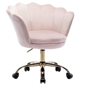 cimota desk chair velvet task chair home office chair adjustable swivel rolling vanity chair with wheels for adults teens bedroom study room, light pink