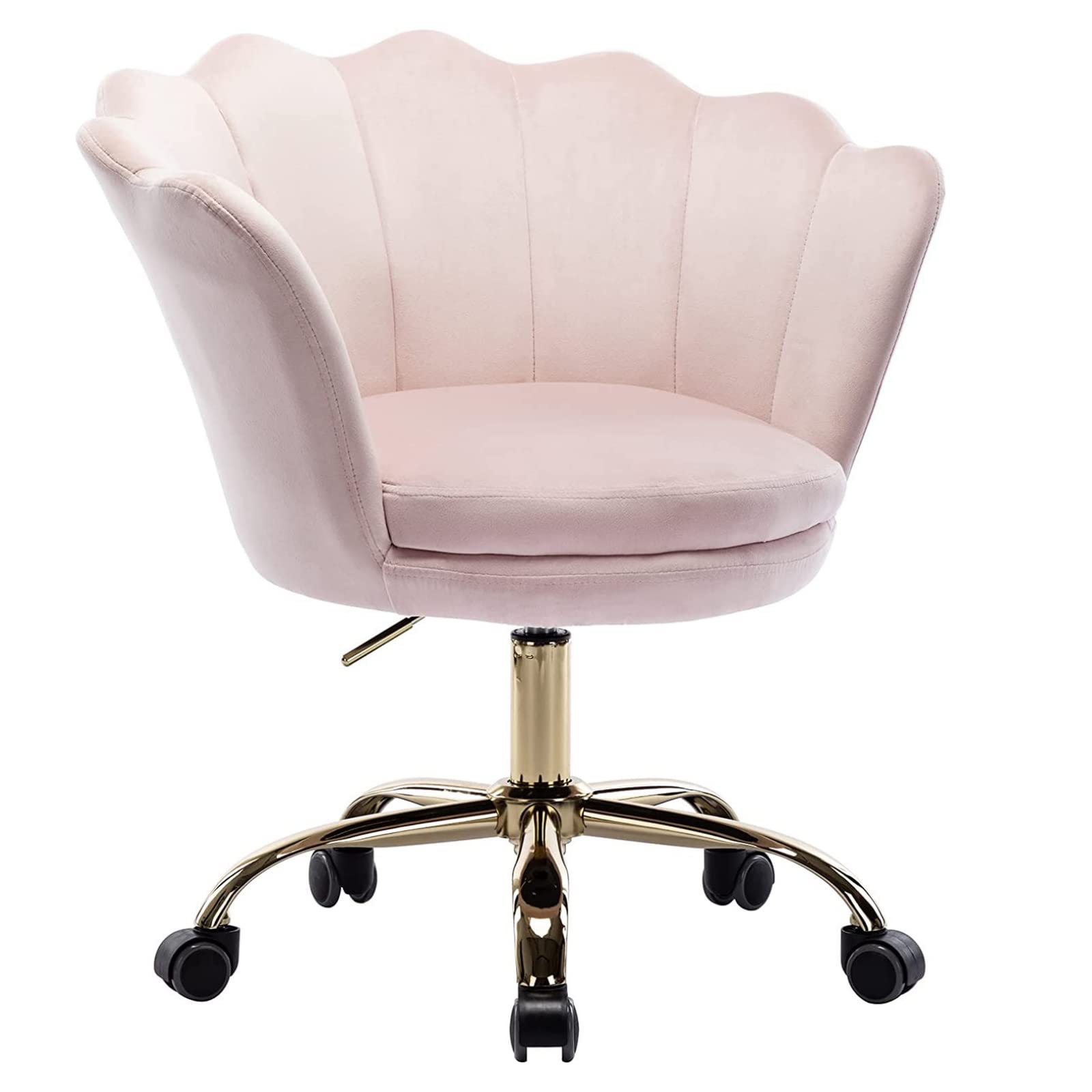 CIMOTA Desk Chair Velvet Task Chair Home Office Chair Adjustable Swivel Rolling Vanity Chair with Wheels for Adults Teens Bedroom Study Room, Light Pink