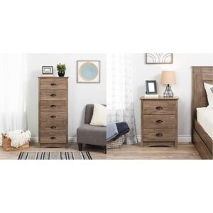 prepac salt spring 6-drawer tall chest, drifted gray & salt spring 3-drawer tall nightstand, drifted gray