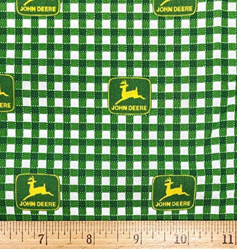 1/2 Yard - John Deere Farm Tractor Gingham Check Cotton Fabric - Officially Licensed (Great for Quilting, Sewing, Craft Projects, Throw Blankets & More) 1/2Yard X 44"