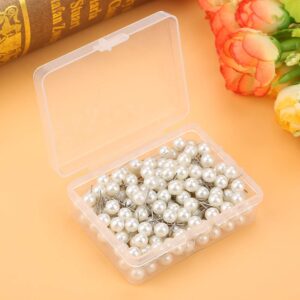 Oumefar 200PCS Pearl Push Pins, Decorative Thumb Tacks Round Short Pearl Head Pins Drawing Ball Map Pins Tack Push Sewing Box for Straight Pins for Crafting DIY Wedding (Pearl Pins for Flower White)