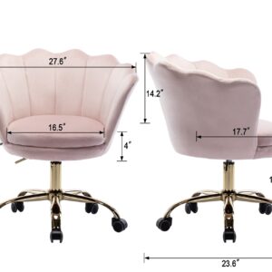 CIMOTA Desk Chair Velvet Task Chair Home Office Chair Adjustable Swivel Rolling Vanity Chair with Wheels for Adults Teens Bedroom Study Room, Light Pink