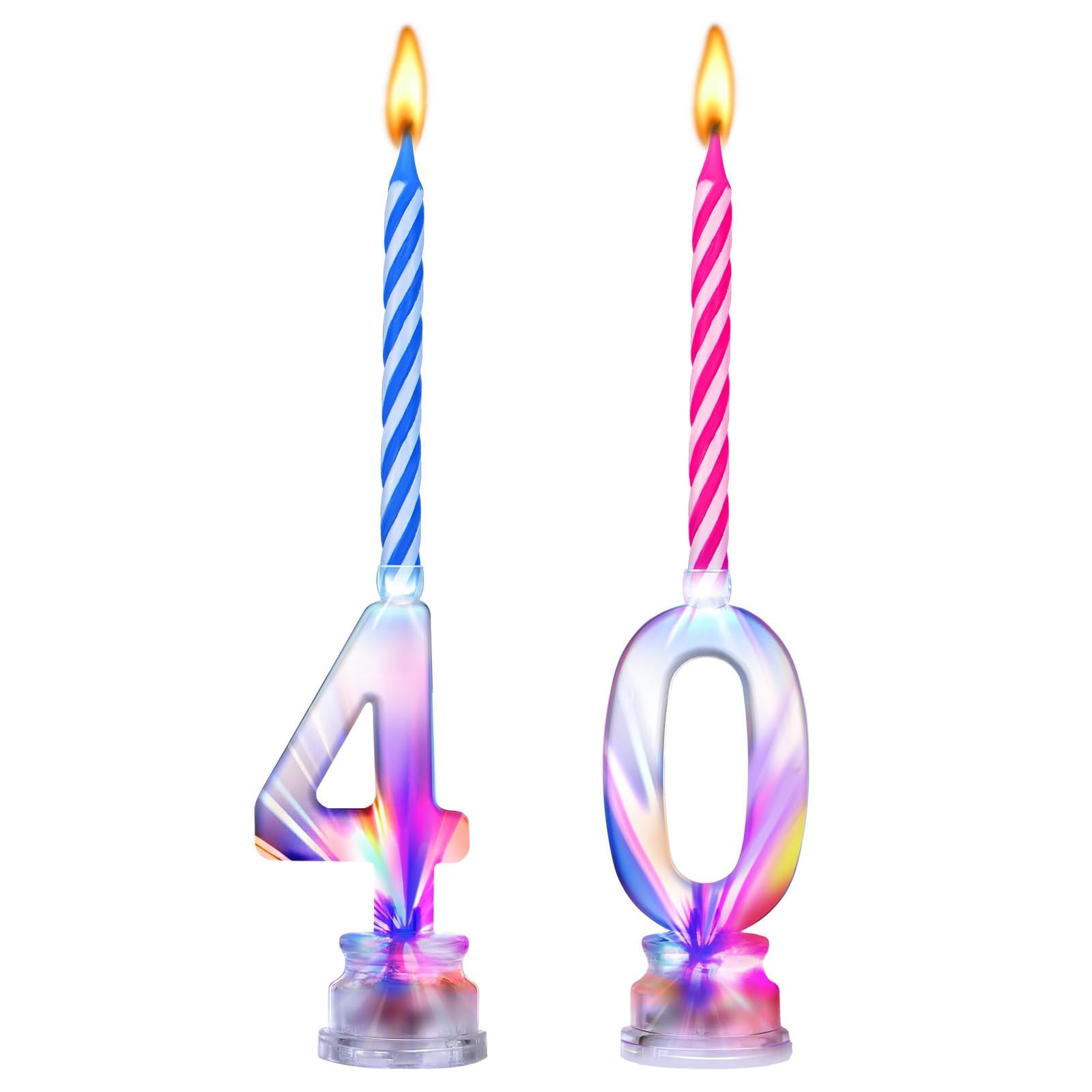 40th Birthday Candles LED Number Candle Flashing Number Birthday Cake Candles with Wax Candles for Birthday Wedding Anniversary Celebration Supplies