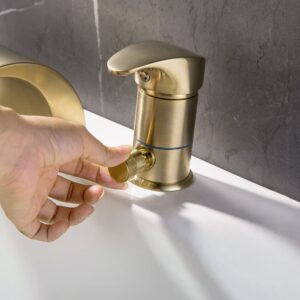 Brushed Gold tub faucet with sprayer Holes with Waterfall Tub Spout Filler with Handheld Shower High Flow