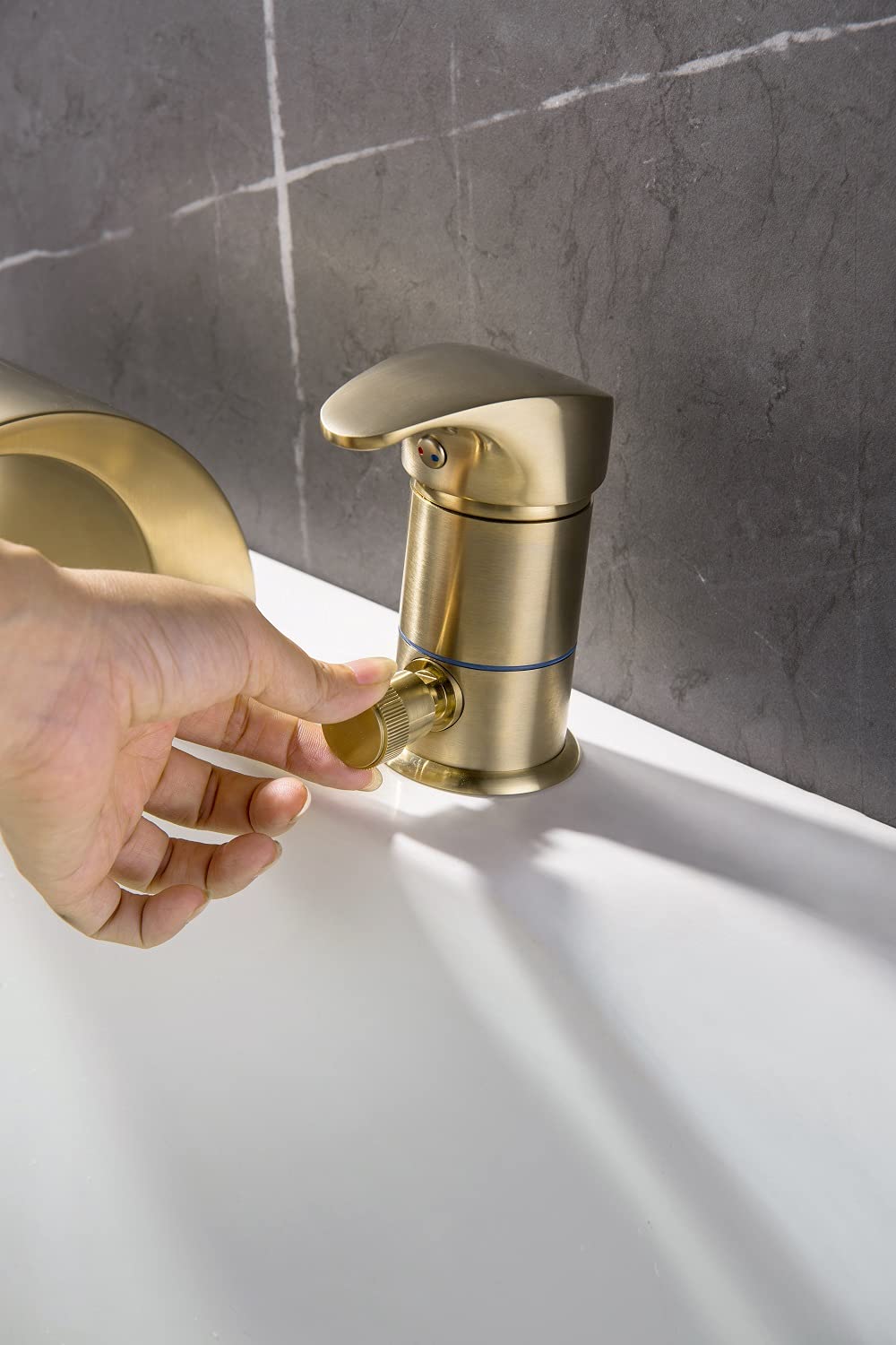 Brushed Gold tub faucet with sprayer Holes with Waterfall Tub Spout Filler with Handheld Shower High Flow