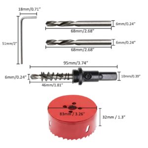 Hordion 83mm/3 1/4 inch Hole Saw Bi-Metal Saw Drilling Tool with Twist Drill Bit & L Hex Wrench for Cornhole Boards Wood Plasterboard Plywood Plastic