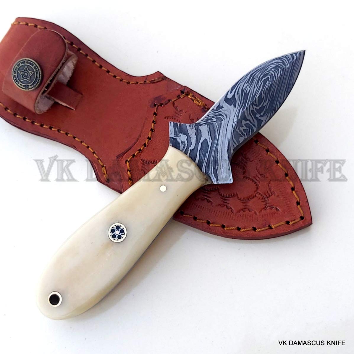 JNR Traders Oyster Knife, Oyster Shucking Knife, 6.5 Inch Oyster Shucker Tool with Sheath, Damascus Steel Blade Handmade Bone Handle 3521