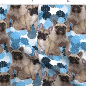 Spoonflower Fabric - French Bulldog Animals Dogs Puppies Pawprint Flowers Printed on Petal Signature Cotton Fabric Fat Quarter - Sewing Quilting Apparel Crafts Decor