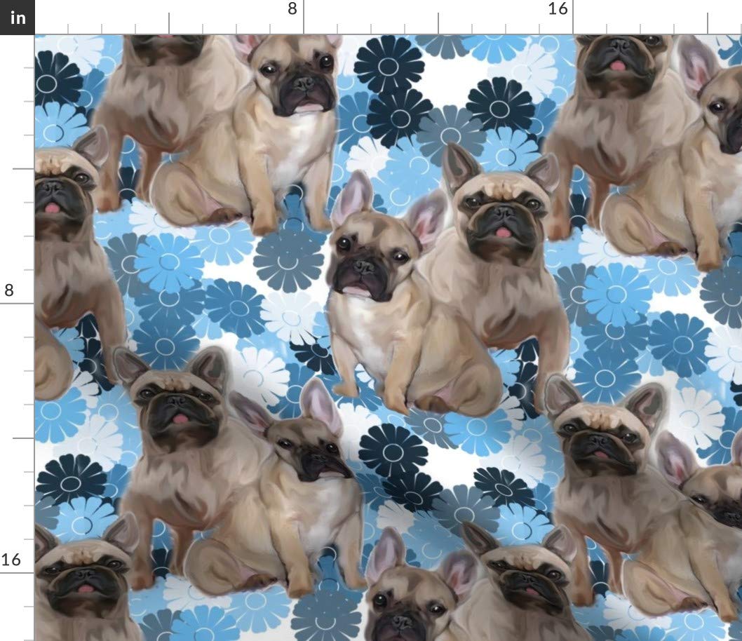 Spoonflower Fabric - French Bulldog Animals Dogs Puppies Pawprint Flowers Printed on Petal Signature Cotton Fabric Fat Quarter - Sewing Quilting Apparel Crafts Decor