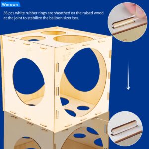 Worown 11 Holes Collapsible Wood Balloon Sizer Box Cube, Balloon Size Measurement Tool for Balloon Decorations, Balloon Arches, Balloon Columns (2-10 Inch)