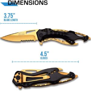 Blue Steel Personalized Laser Engraved Pocket Knife, Fathers Day, Groomsmen Gift, Graduation Gifts, Gifts for Men Free Engraving 4.5" CLOSED (Black/Gold)