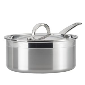 hestan - probond collection - professional clad stainless steel sauce pan, induction cooktop compatible, 3 quart