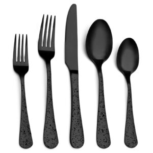 o.c.e. matte black silverware set, stainless steel flatware set, 20-piece tableware cutlery set service for 4, satin finish tableware utensils set, dishwasher safe (starry black)