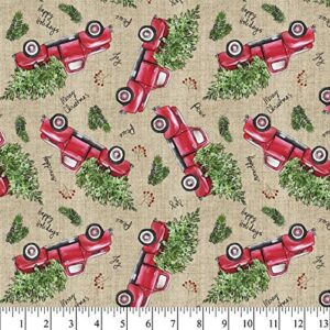 christmas trucks cotton fabric by the yard