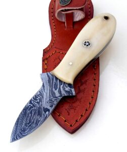 jnr traders oyster knife, oyster shucking knife, 6.5 inch oyster shucker tool with sheath, damascus steel blade handmade bone handle 3521