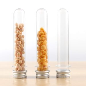 HOZEON 50 PCS 5.5 x 1 inch Clear Plastic Test Tubes with Caps, 40 ml Test Tubes with 50 PCS Sealing Protection Sheets for Plants, Scientific Experiments Candy Storage, Powders, Spices, 140 x 25 mm