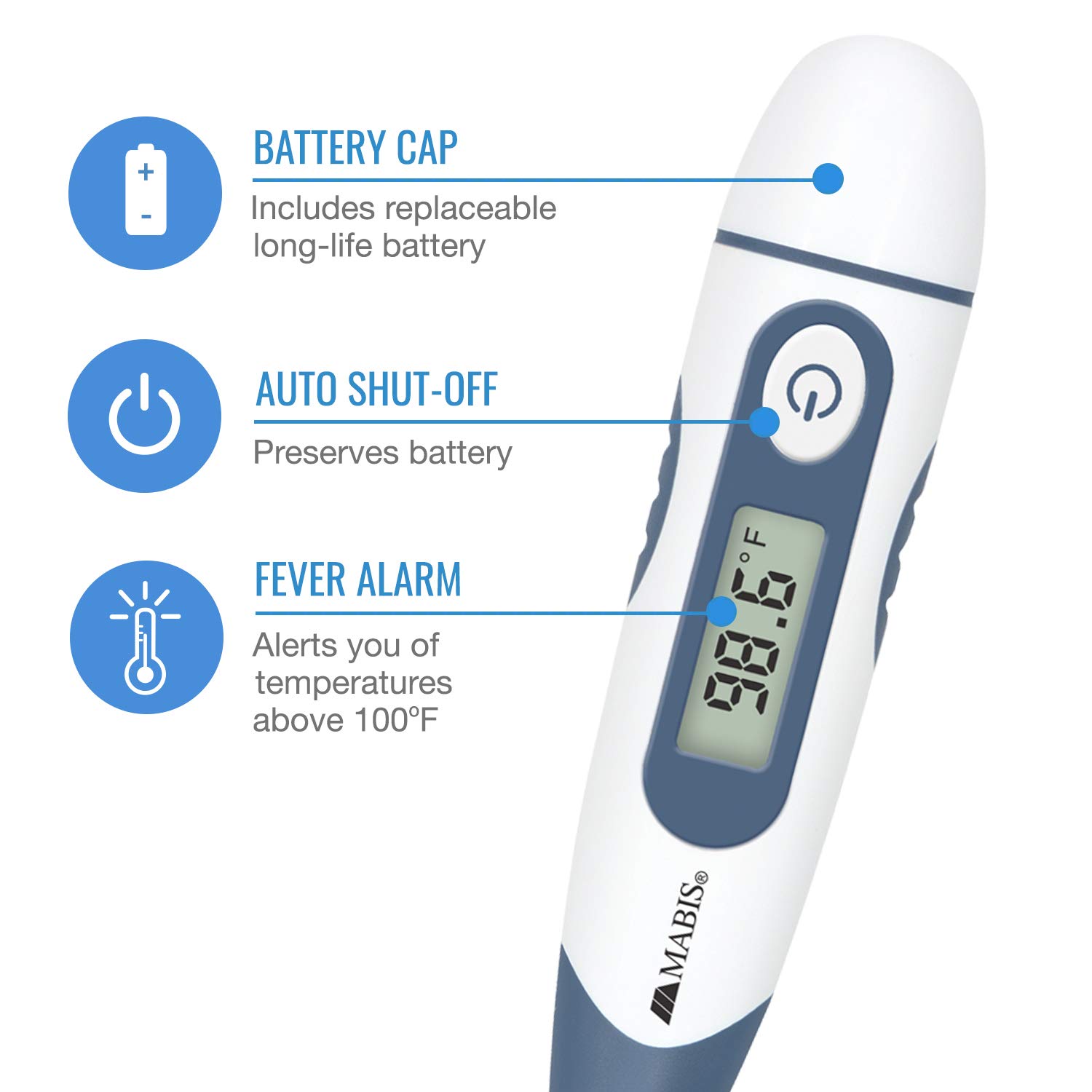 MABIS Digital Thermometer for Babies, Children and Adults for Oral, Rectal or Underarm Use, Blue, 20 Sec