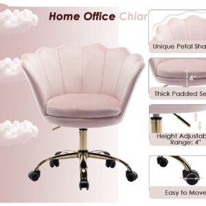 CIMOTA Desk Chair Velvet Task Chair Home Office Chair Adjustable Swivel Rolling Vanity Chair with Wheels for Adults Teens Bedroom Study Room, Light Pink