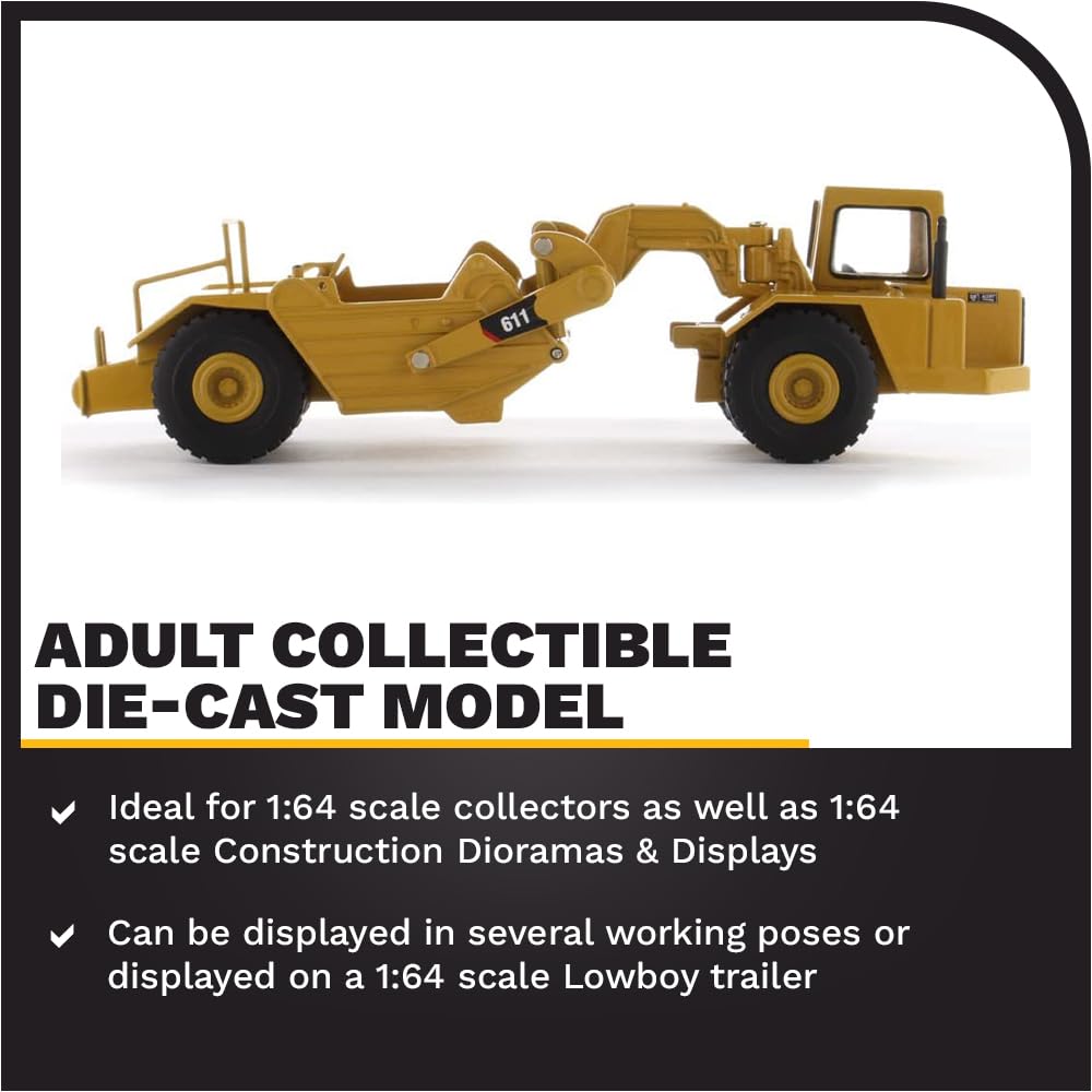 Diecast Masters 1:64 Caterpillar 611 Wheel-Tractor Scraper, Play & Collect Series Cat Trucks & Construction Equipment | 1:64 Scale Model Diecast Collectible Model 85695