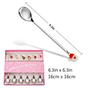 Whaline Christmas Spoon Stainless Steel Stirring Spoon with Pedant Coffee Spoon Tea Spoon Dessert Spoon Mixing Spoon Soup Spoon Xmas Spoon Package for Party Table Decorations (6 Pack)