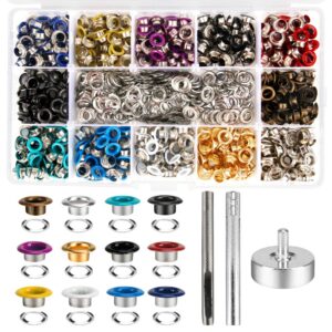 metal eyelets, 600pcs 12 colors 3/16 inch metal grommets kit, multi-color grommets kit, metal eyelets set with 3 pieces installation tool and storage box for diy shoes clothes crafts bag