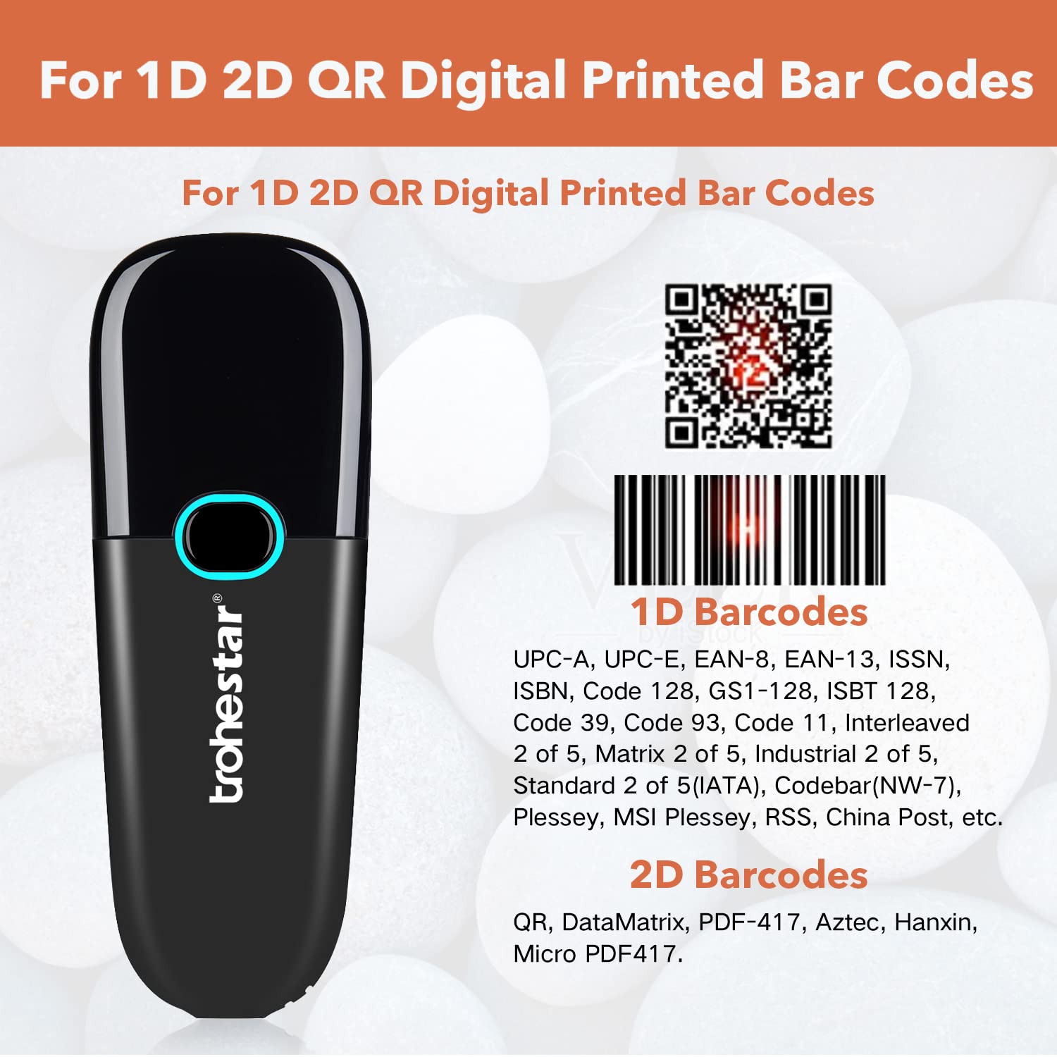 Trohestar N3 Mini Bluetooth Barcode Scanner 1D 2D QR Compatible with 2.4GHZ Wireless & Wired Connection Portable 2D Bar Code Reader Portable Barcode Scanner