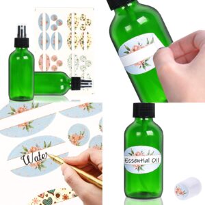 STARSIDE 12 Pack 120 ml 4oz Green Glass Spray Bottles with Fine Mist Sprayer & Dust Cap for Essential Oils, Perfumes,Cleaning Products.Included 1 Brush,2 Funnels,2 Droppers & 18 Labels.