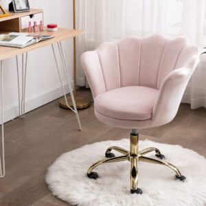 CIMOTA Desk Chair Velvet Task Chair Home Office Chair Adjustable Swivel Rolling Vanity Chair with Wheels for Adults Teens Bedroom Study Room, Light Pink