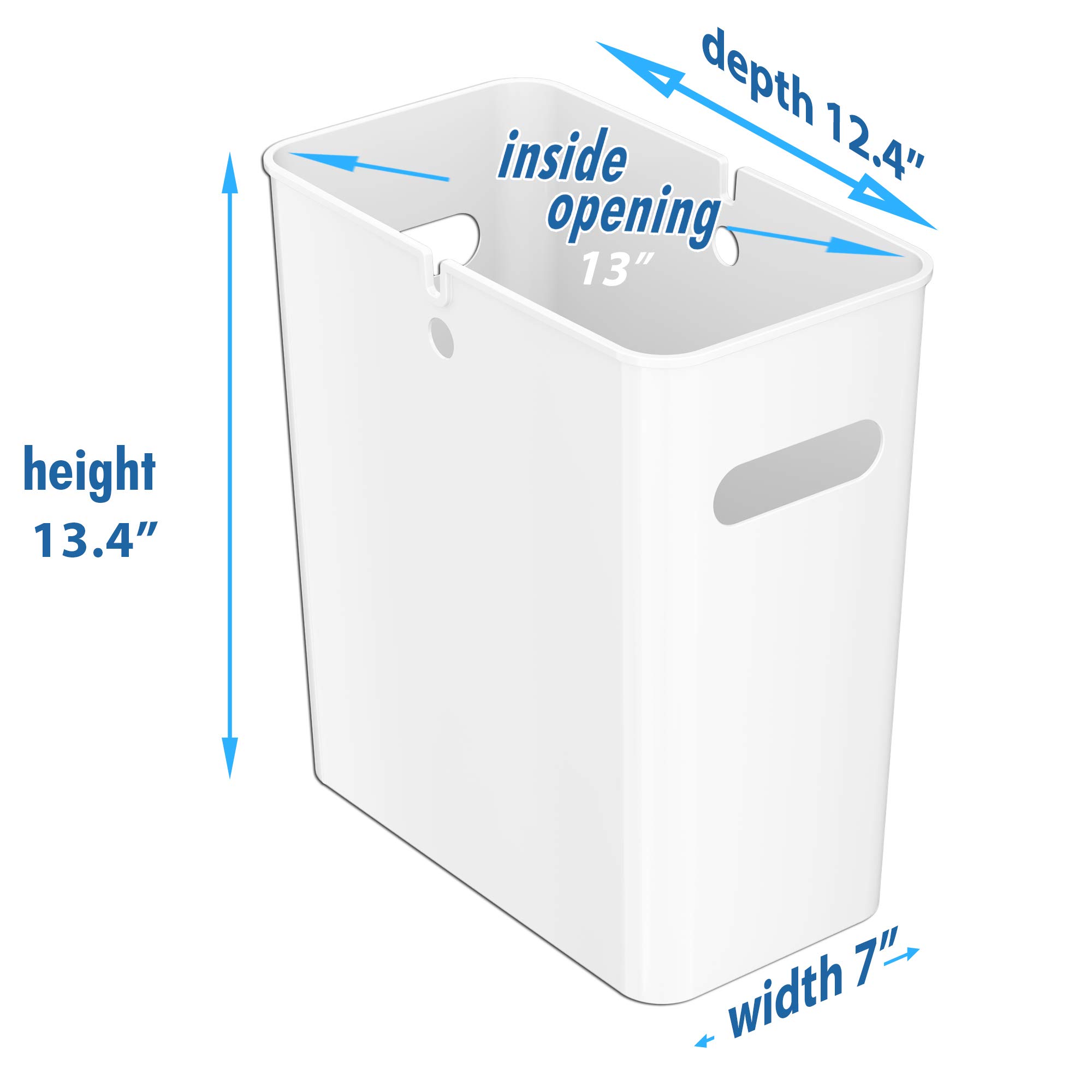 iTouchless SlimGiant 4.2 Gallon Slim Garbage Bin with Handles, 16 Liter Plastic Small Trash Can Hanging Wastebasket, Magazine/File Folder Storage Container for Home, Office, Bathroom, Kitchen, White