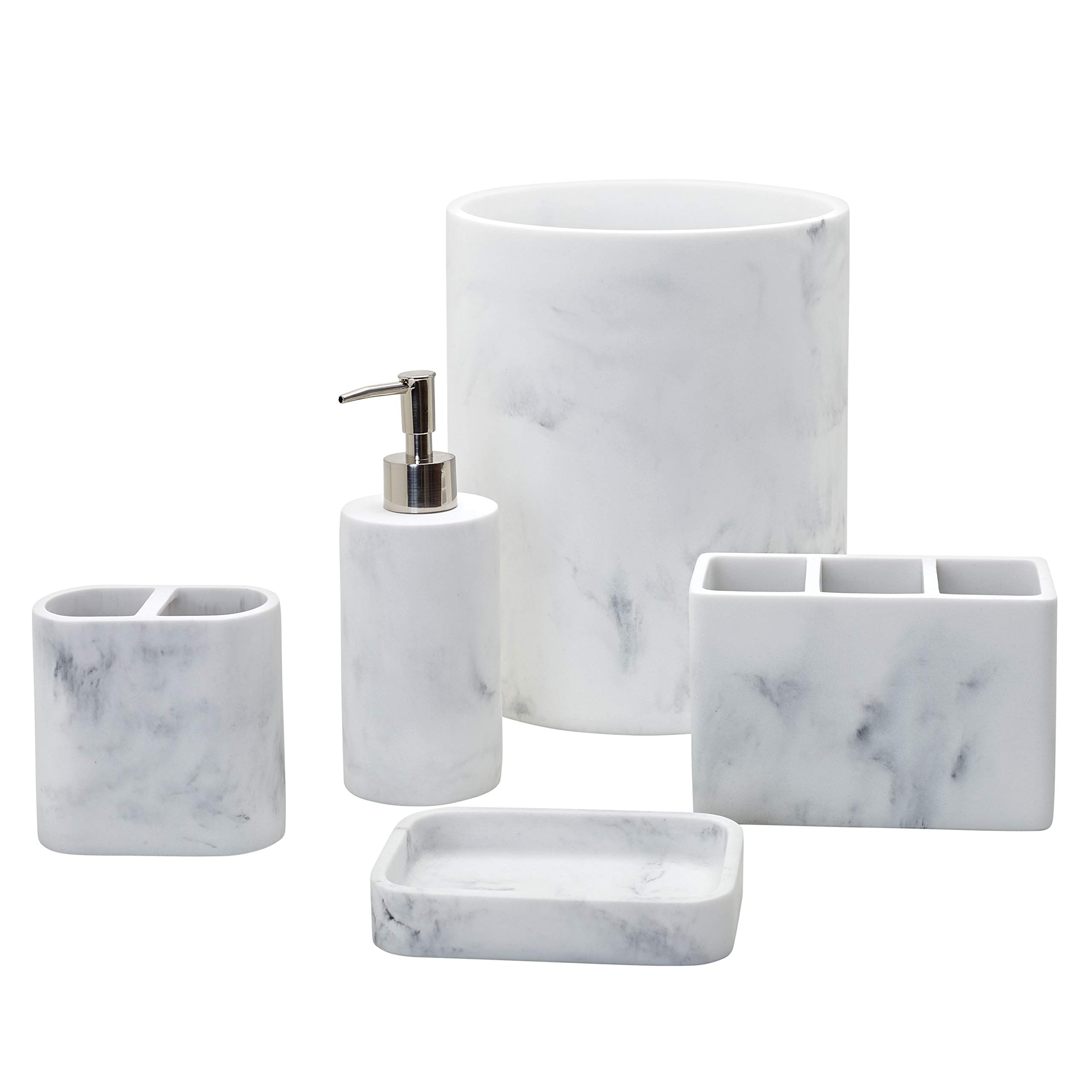 Zenna Home Corin Vanity Organizer: Countertop Storage for Bathroom Counter Organization, Toothbrush Holder, Makeup and More, Sturdy Resin, Marble Grey