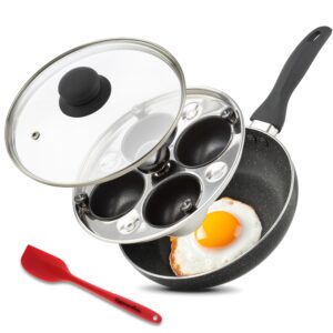 eggssentials 2 in 1 egg pan & egg poacher pan, granite nonstick fry pan poached egg maker and frying skillet with lid, poached eggs cooker food grade safe pfoa free with spatula, egg cookware - 4 cups