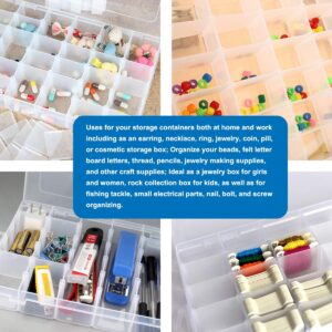 LE PAON 36 Grids Clear Plastic Organizer Box Storage Container Jewelry Box with Adjustable Dividers for Beads Art DIY Crafts Jewelry Fishing Tackles with 12 Floss bobbins