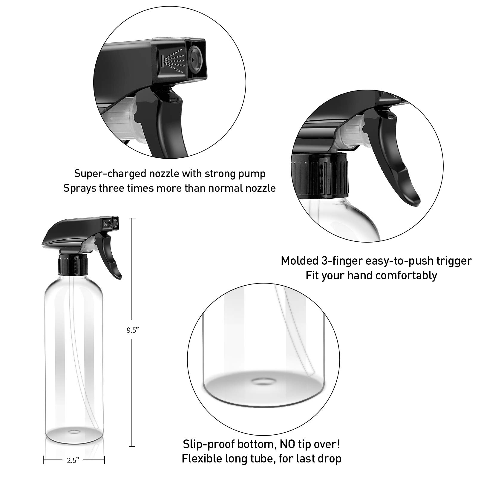 MUCAL Cleaning Spray Bottle 16oz 4 Pack Empty Plastic Spray Bottles for Cleaning Solutions Alcohol Hair Plants Bleach with Adjustable Nozzle (All-Purpose)