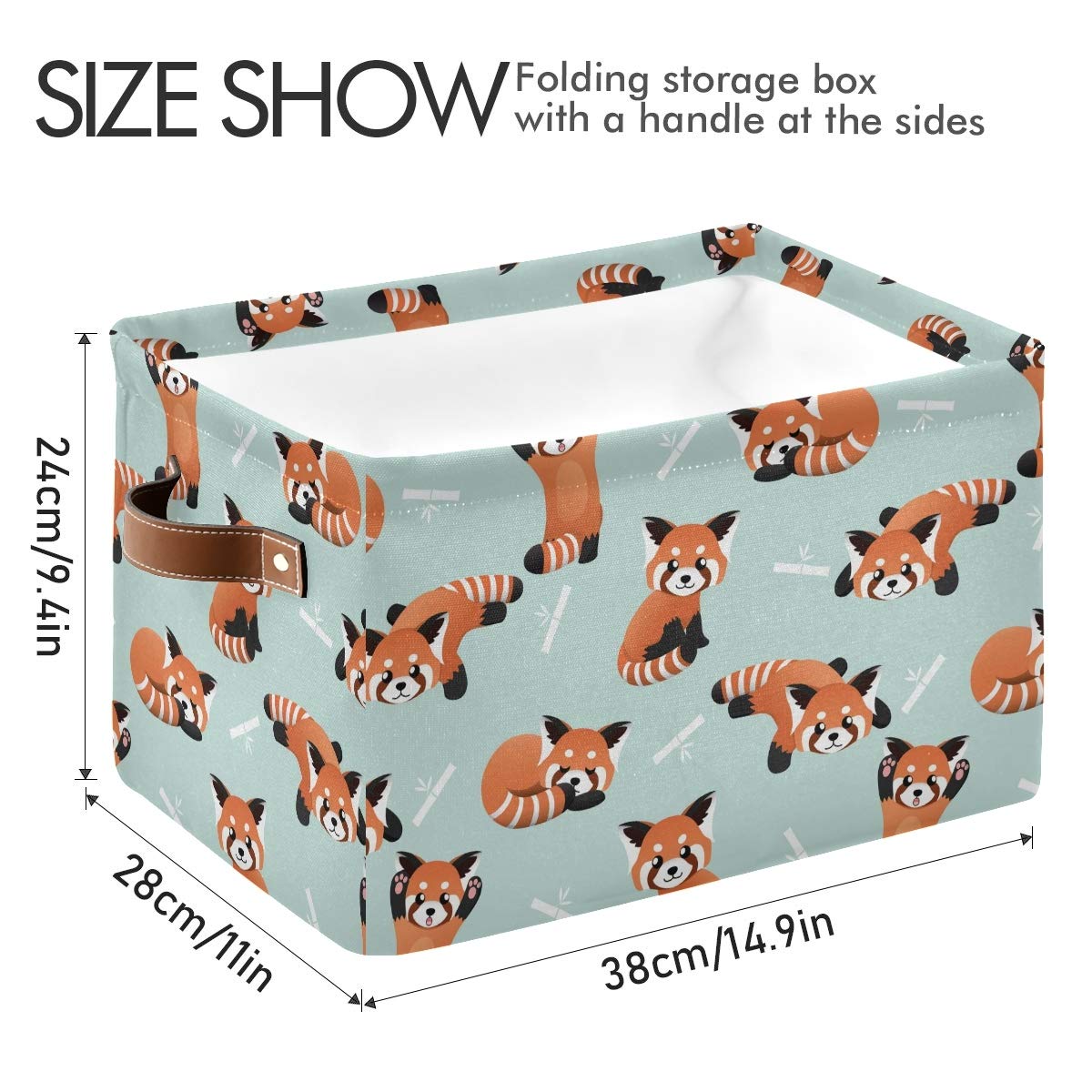 Blueangle Rectangular Storage Basket,Collapsible Cute Red Panda Storage Bin,Waterproof Coating Storage Box with Handles for Home Organization,Toy Organizer