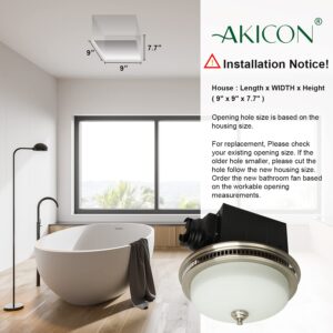 Akicon Bathroom Exhaust Fan with Light, Ultra Quiet 110 CFM 1.5 Sones Ventilation Exhaust Bathroom Fan Light Combo and Nightlight, 3 Years Warranty (Brushed Nickel)